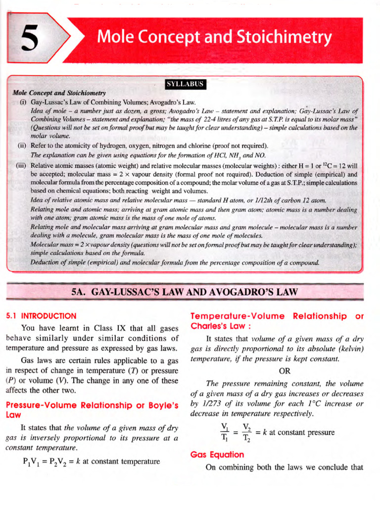 Ch 5 Mole Concept and Stoichimetry | PDF | Stoichiometry | Chemical ...
