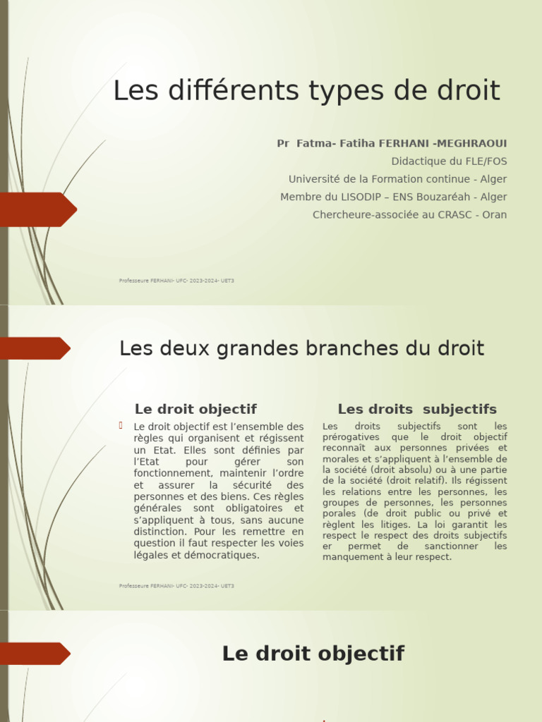 Ferhani - UET L2 FOS - Les Différents Types de Droit | PDF | État | Droits fondamentaux