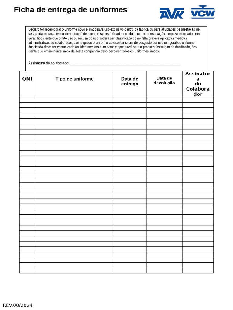 Ficha de Entrega de Uniforme | PDF