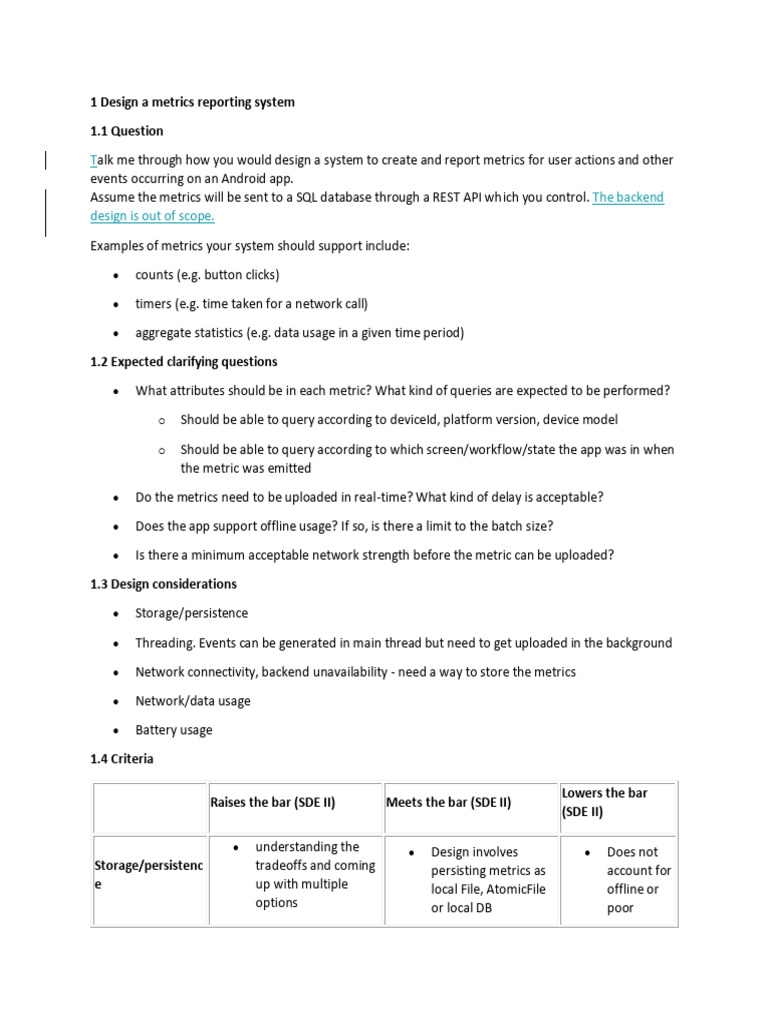 1 Design A Metrics Reporting System | PDF | Mobile App | Databases