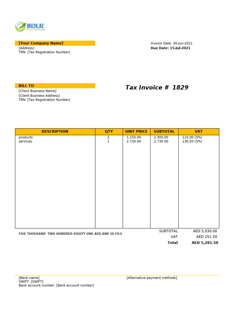 UAE VAT Invoice Sample Format | PDF | Business | Law