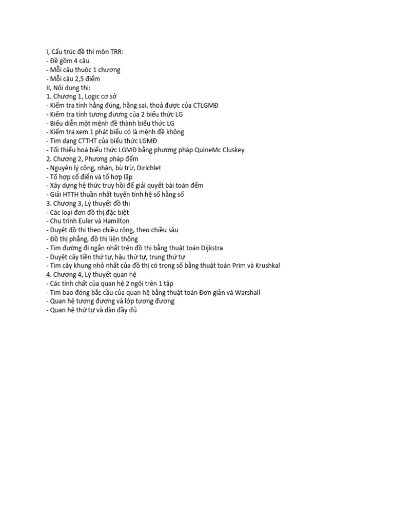 Cấu trúc đề thi môn TRR | PDF