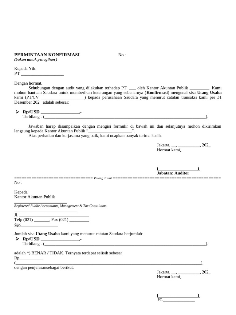 Format - Konfirmasi Utang | PDF