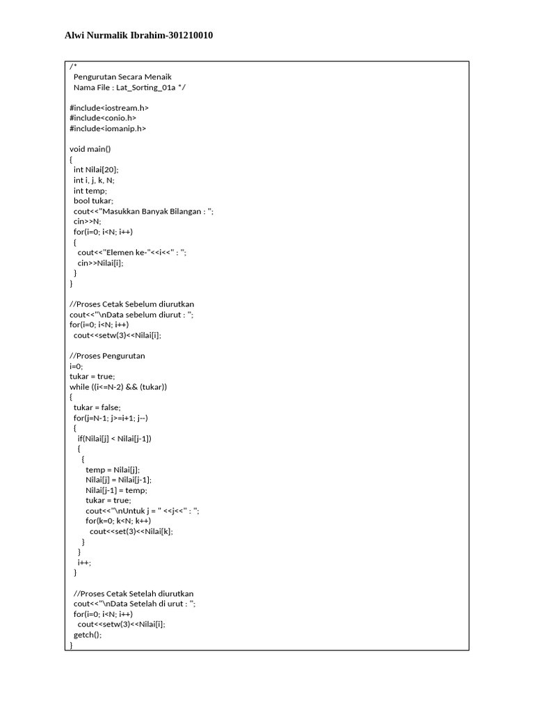 Alwi Nurmalik Ibrahim-301210010 SORTING | PDF | Computers