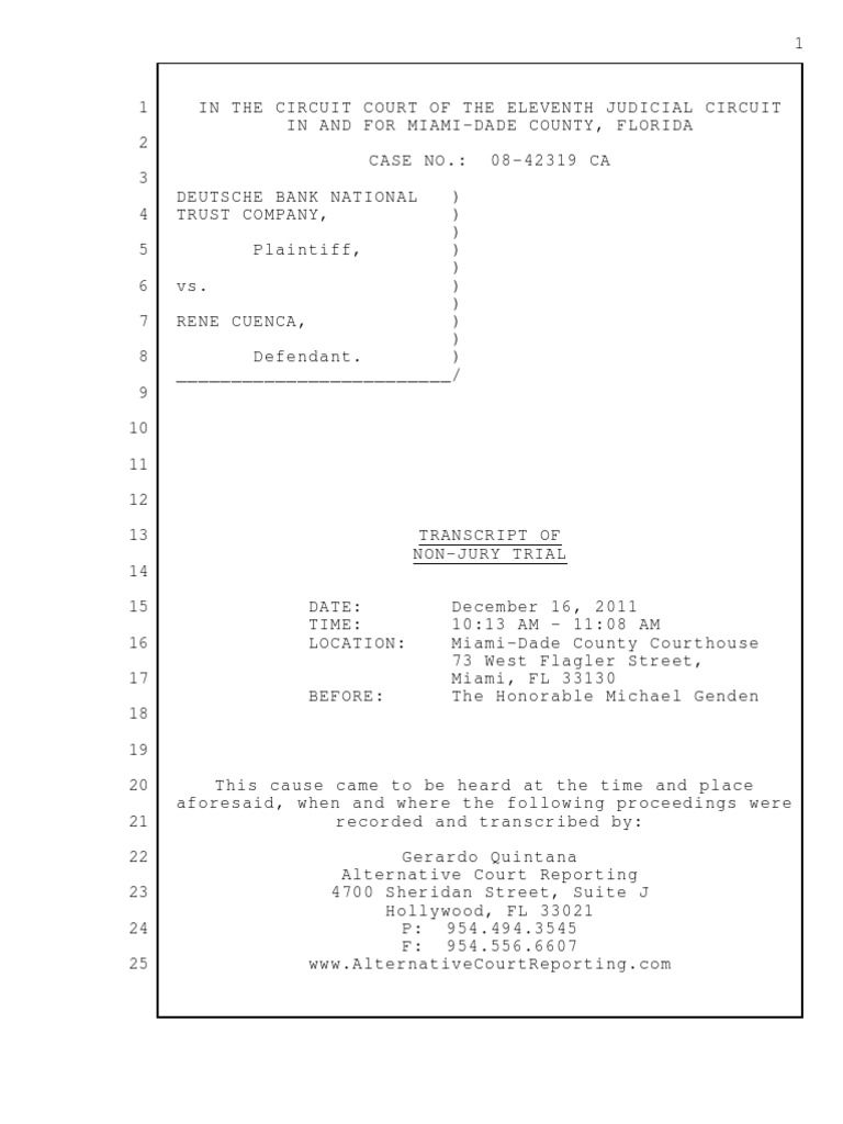 Transcript of Foreclosure Trial Ticktin | PDF | Hearsay In United ...