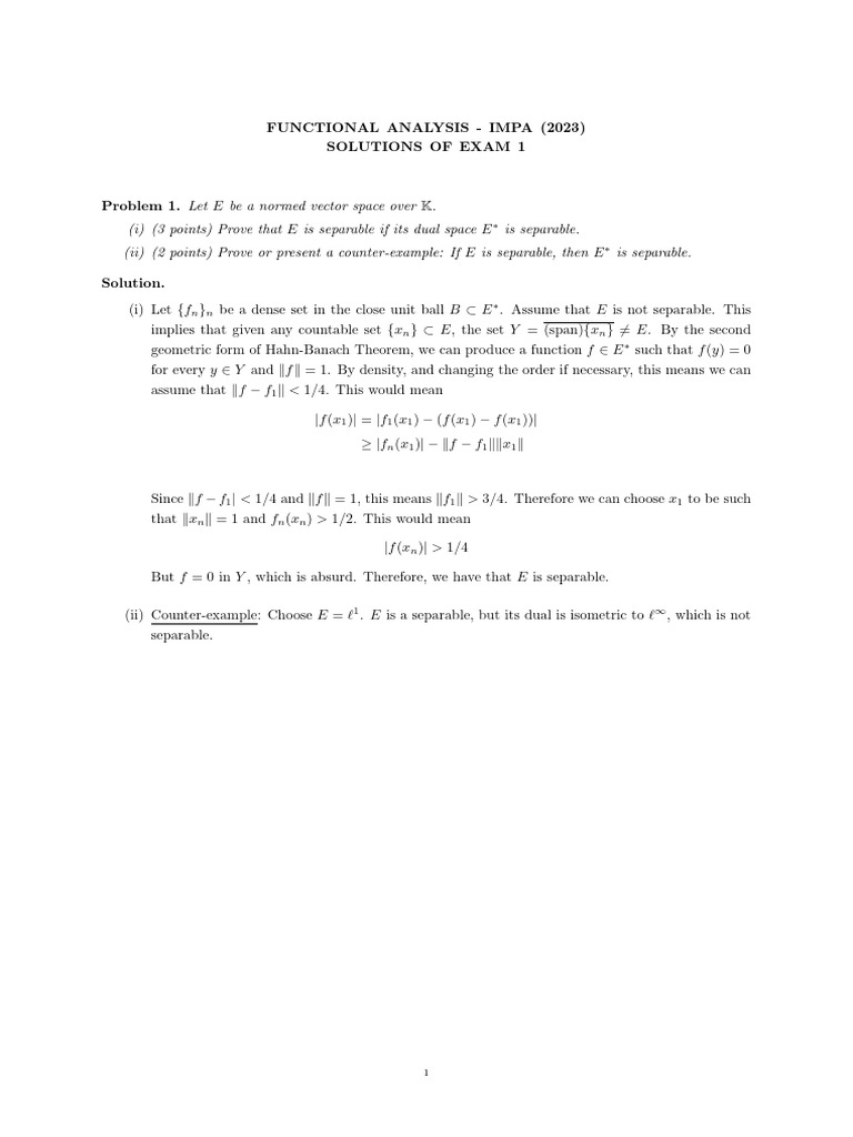 Functional Analysis Exam Solutions | PDF | Functional Analysis | Banach Space