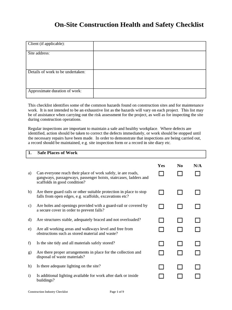 CDM02 - Construction Site Safety Checklist | PDF | Scaffolding ...