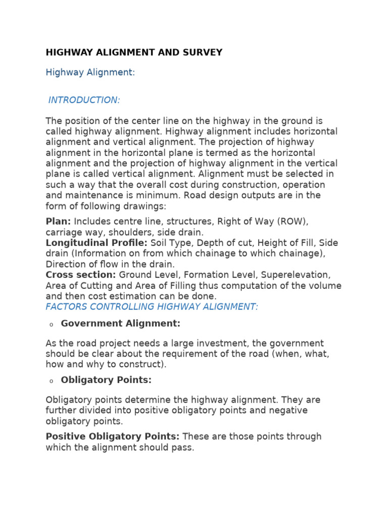 Highway Alignment Survey Guidelines | PDF | Road | Surveying