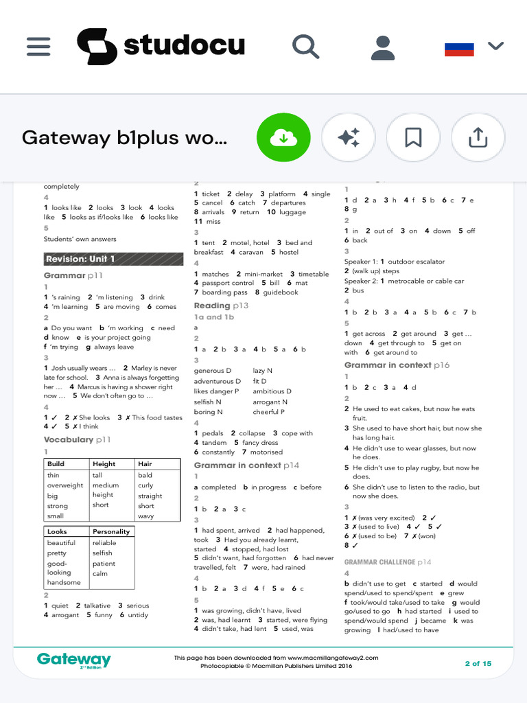 Gateway B1plus Workbook Answers - B1+ Unit 1 Vocabulary P 1 1 Serious 2 ...