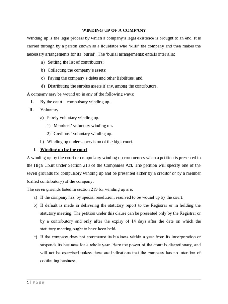 Winding Up of A Company | PDF | Liquidation | Private Law