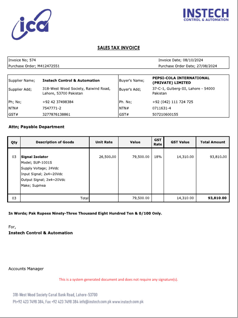 Inv 574 Po m412472551 Pepsi Cola International | PDF
