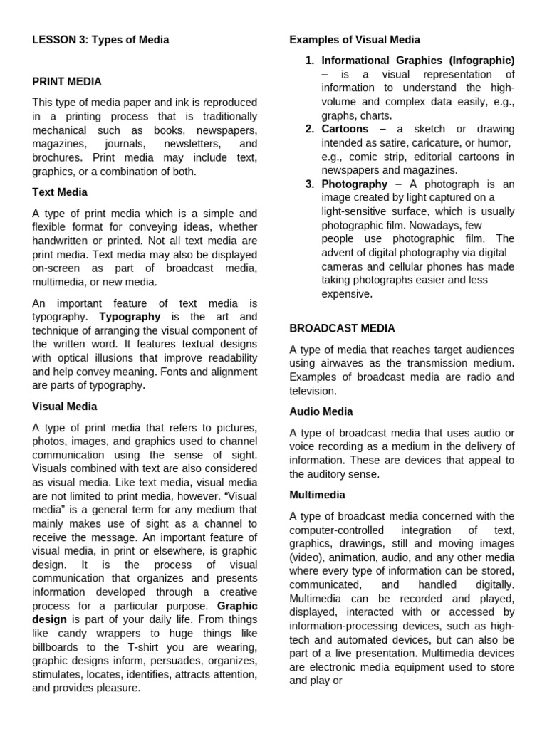 Types of Media Explained | PDF | Multimedia | Mass Media
