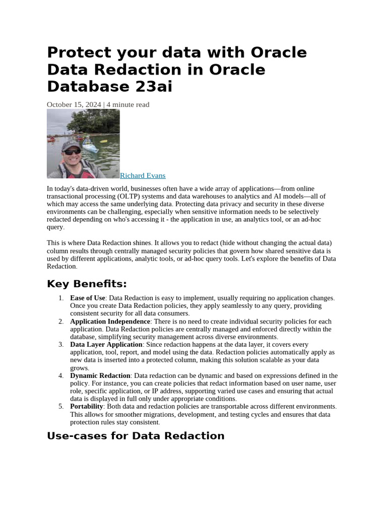Protect Your Data With Oracle Data Redaction in Oracle Database 23ai | PDF | Databases ...
