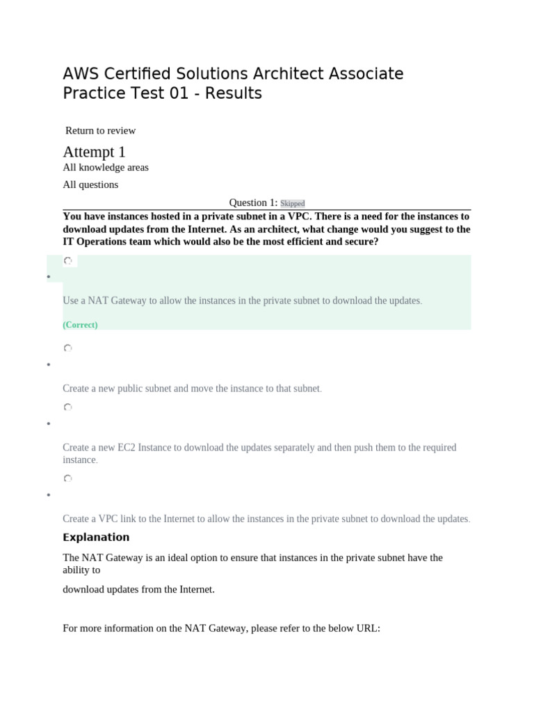 AWS Certified Solutions Architect Associate Practice Test 01 | PDF ...