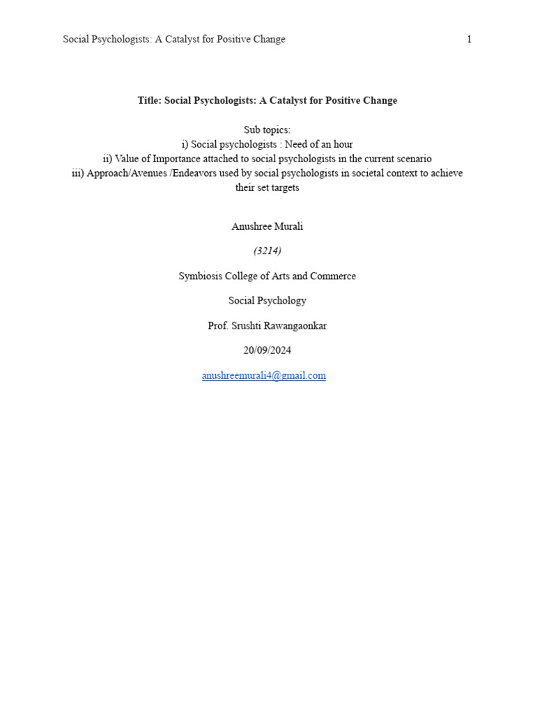 Psychology Report | PDF | Social Psychology | Psychology