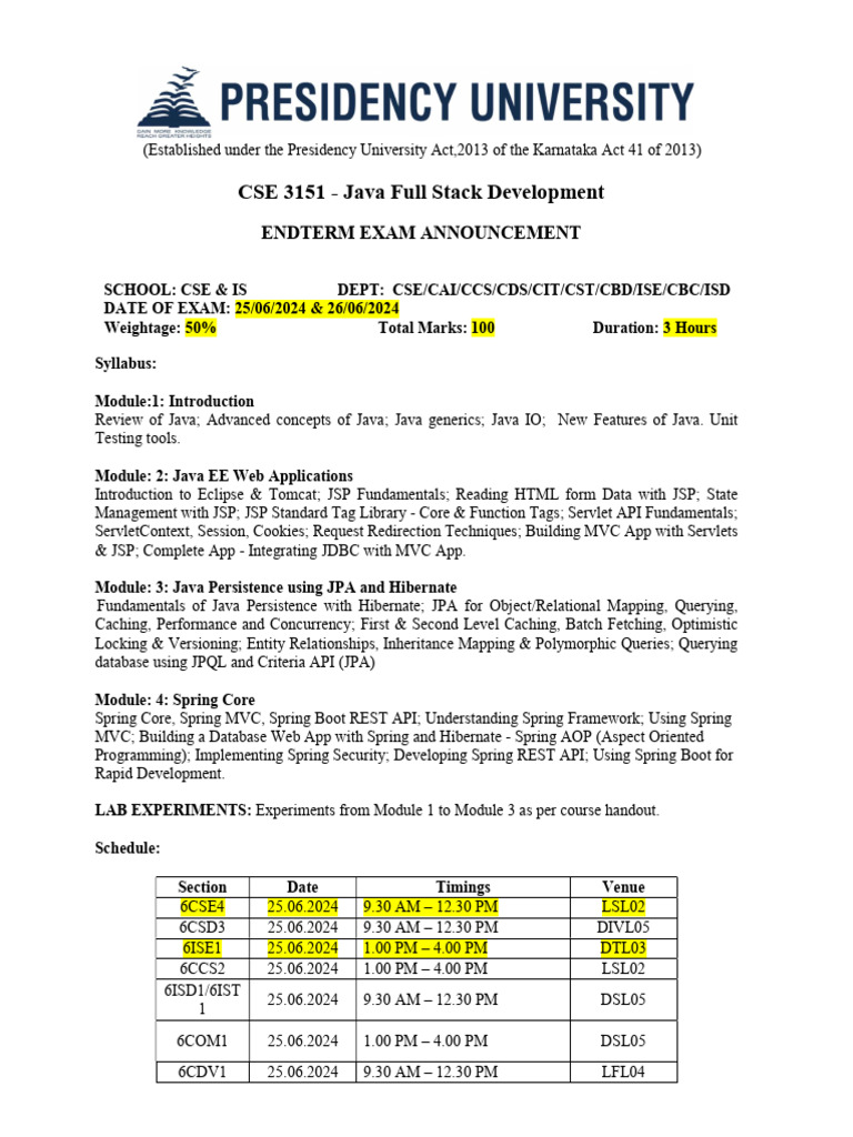 Java Full Stack Development Exam Details | PDF | Spring Framework ...