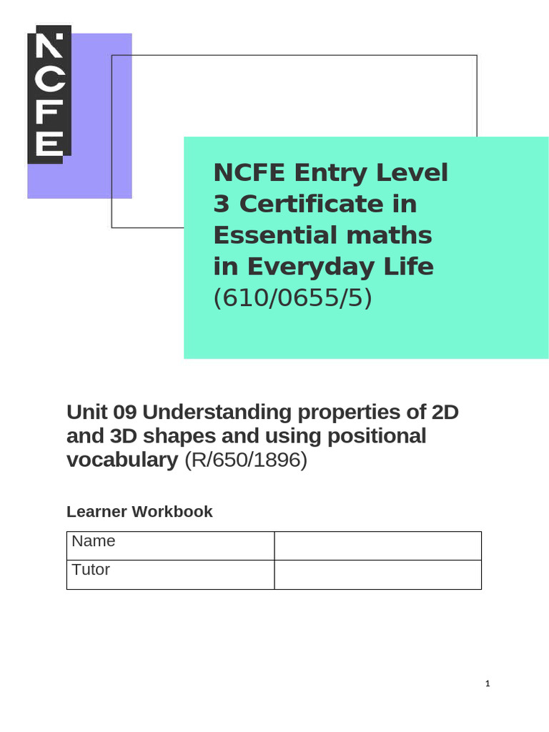 Essential Maths Entry Level 3 Unit 09 Workbook V1.0 | PDF | Shape ...
