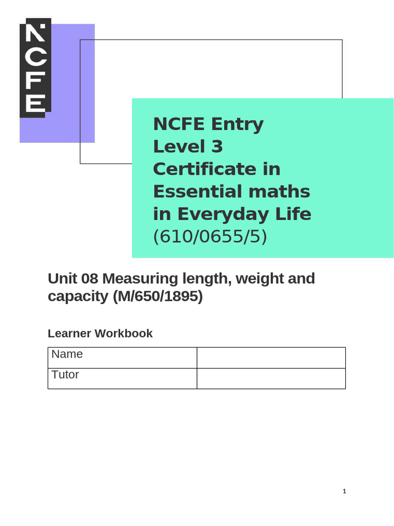 Essential Maths Entry Level 3 Unit 08 Workbook V1.0 | PDF | Teaspoon ...
