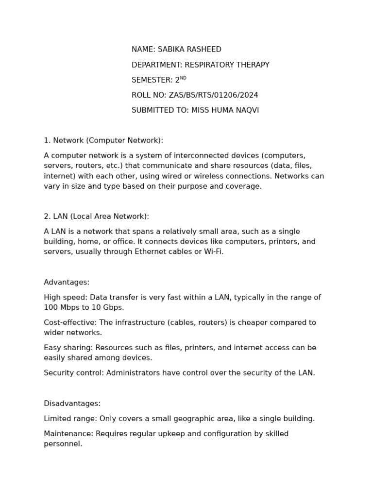 Computer Assignment 4 SABIKA | PDF | Computer Network | Local Area Network