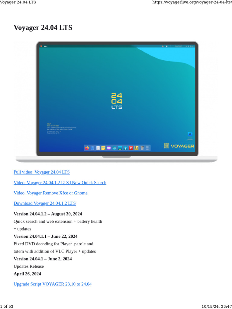 Voyager 24.04 LTS | PDF | Desktop Environment | Software