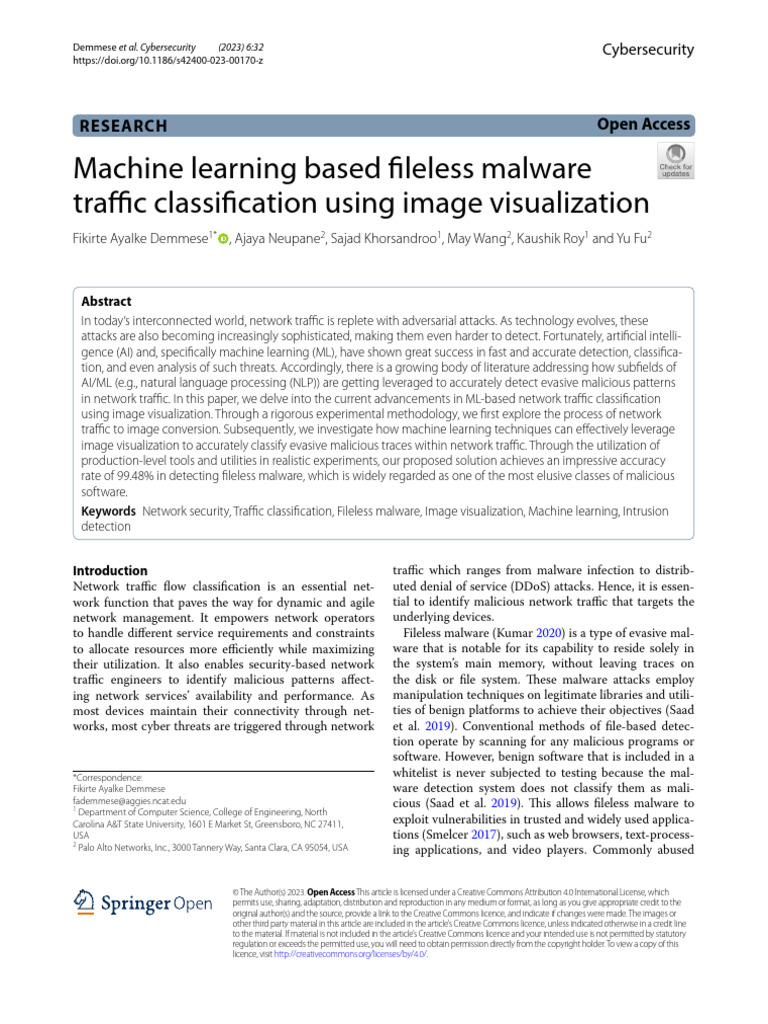 Machine Learning Based Fileless Malware Traffic Classification Using Image Visualization | PDF ...