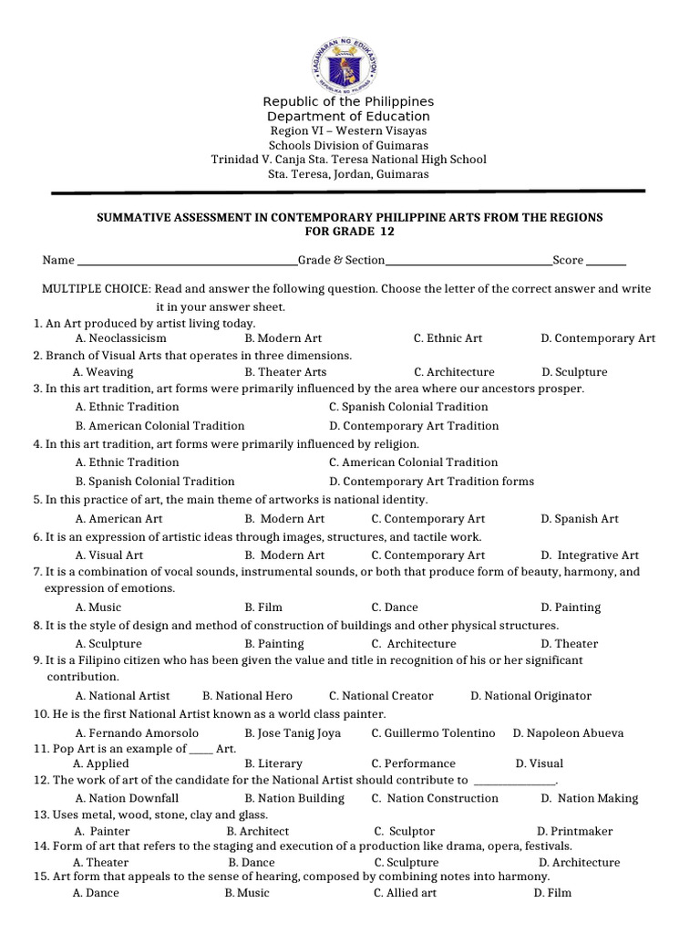 Cpar Summative Assessment 1 | PDF | The Arts
