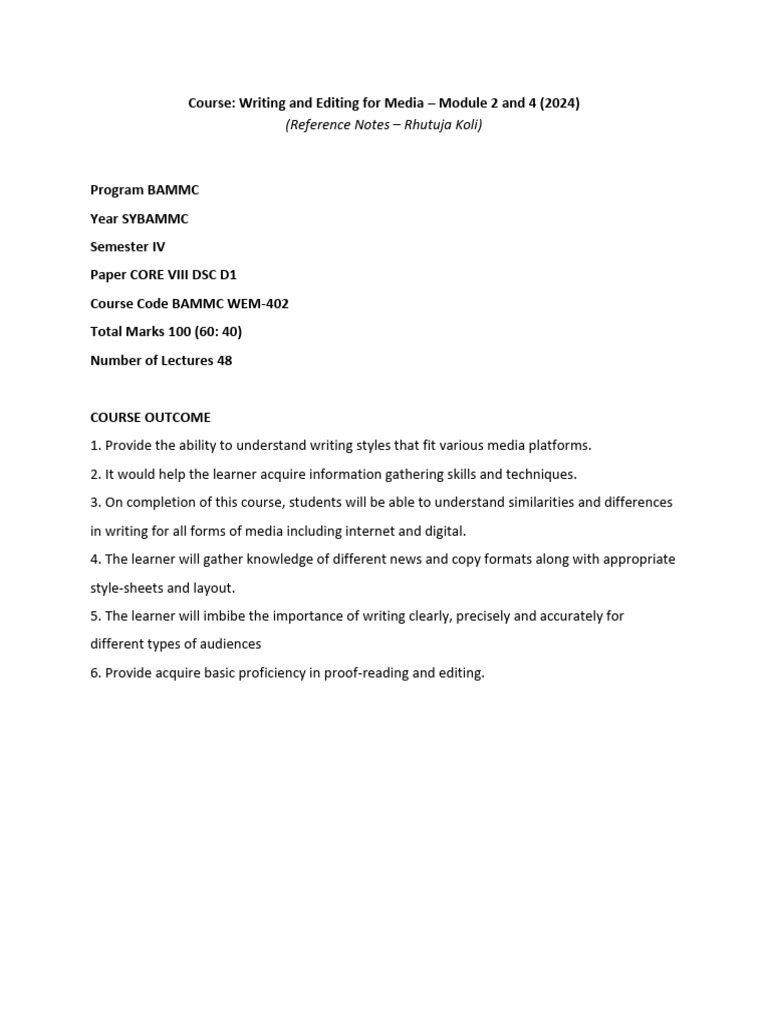 Media Writing & Editing - Module 2 and 4 | PDF | Television | Broadcasting