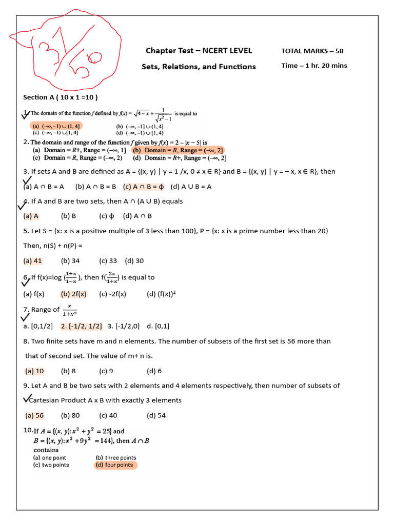 Chapter Test NCERT C1.2 | PDF | Function (Mathematics) | Numbers