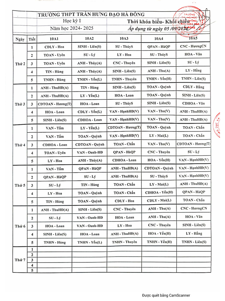TKB- So 1-Khối chiều AD tu 5-9-2024 | PDF