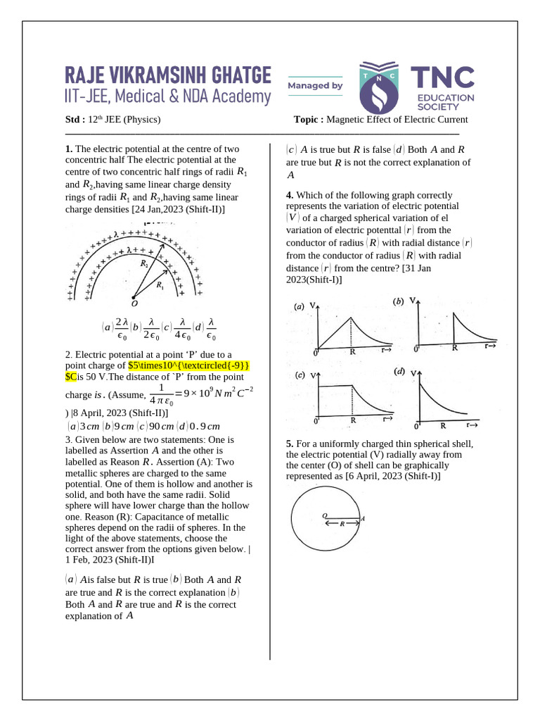 Electric Potential And Capacitance Pdf Sphere Radius