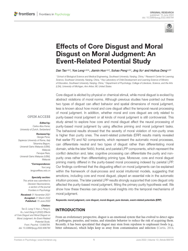 Effects of Core Disgust On Moral Judgment | PDF | Disgust | Priming ...