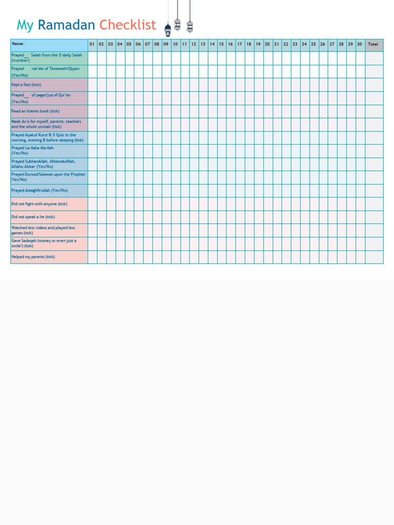 My-Ramadan-Checklist 230426 154746 | PDF