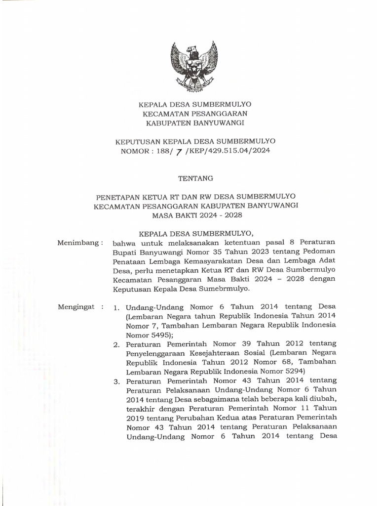 SK RT - RW Desa Sumbermulyo 2024-2028 | PDF
