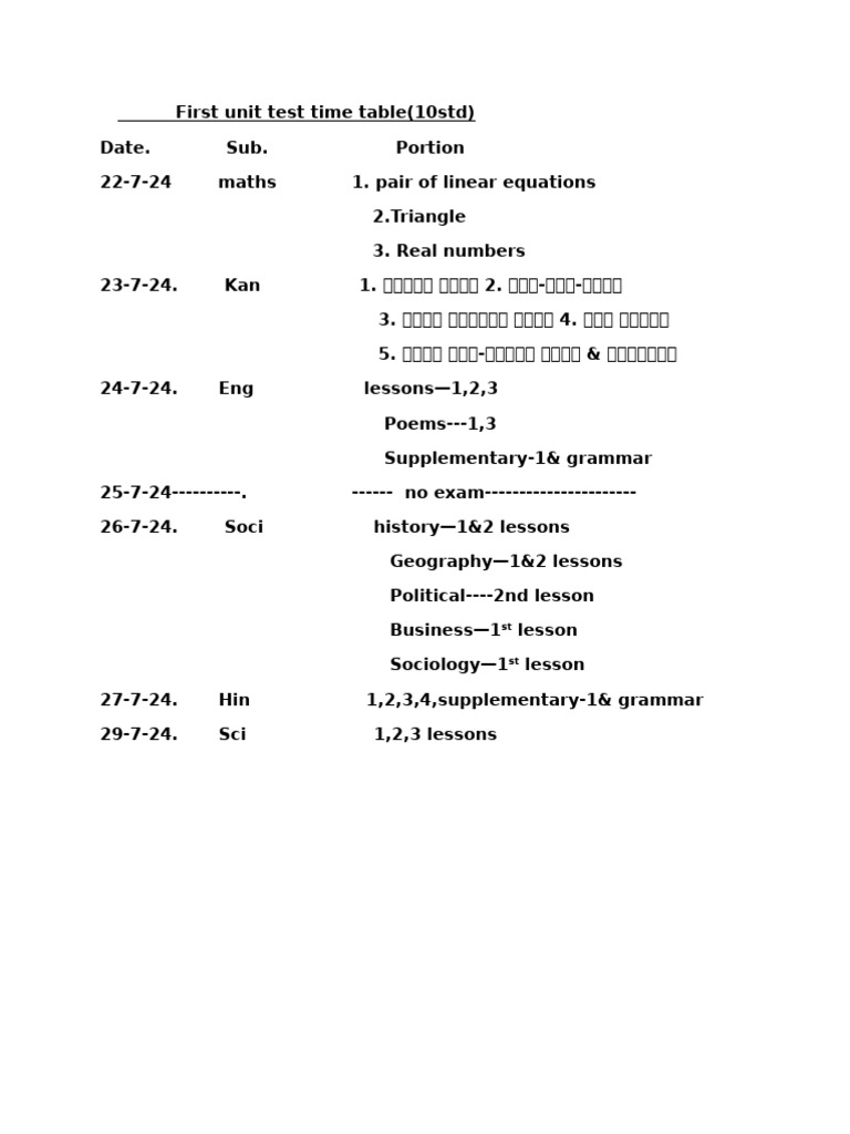1unit Time Table | PDF
