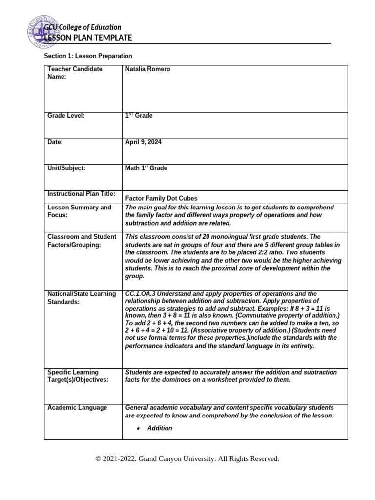 Differentiated Math Lesson Plan for 1st Grade | PDF | Lesson Plan ...