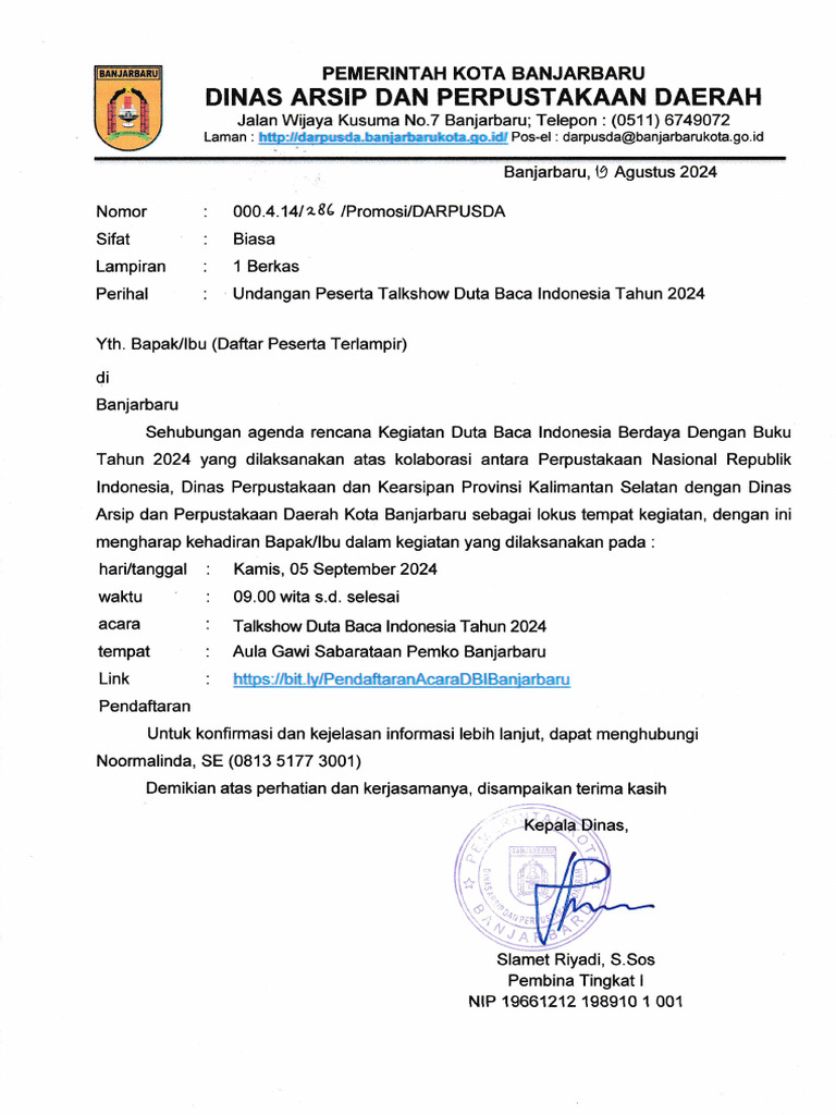 Undangan Talkshow Dbi (Peserta Siswa Sma Sederajat) | PDF