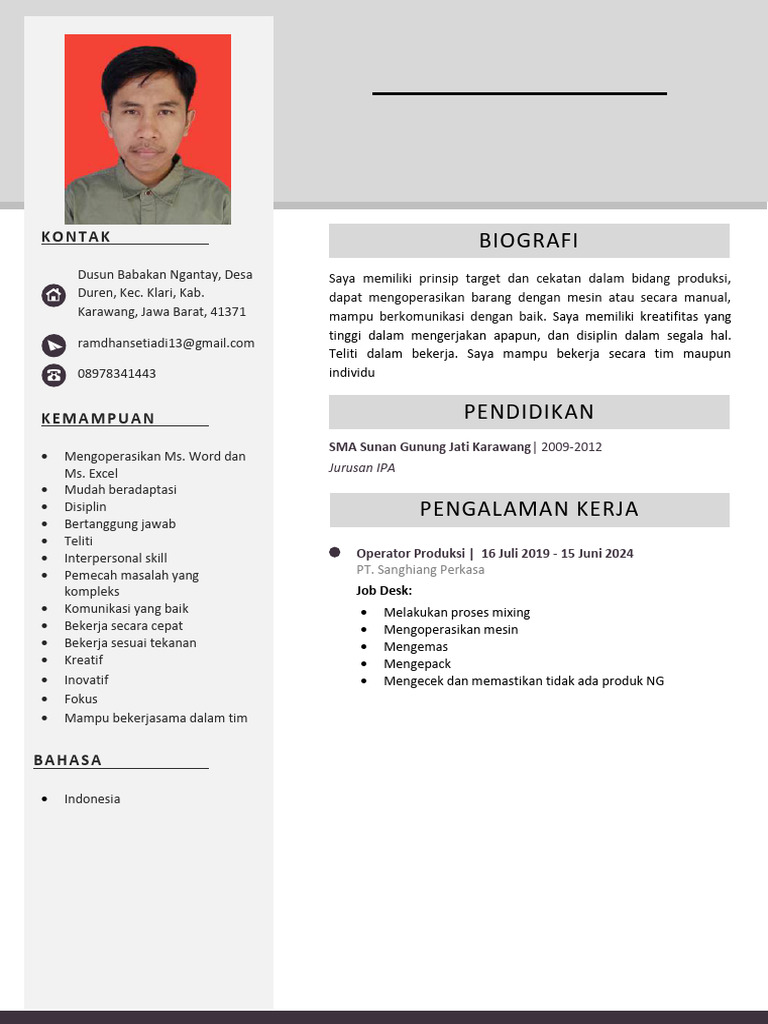 CV - Berkas Ramdhan Setiadi | PDF