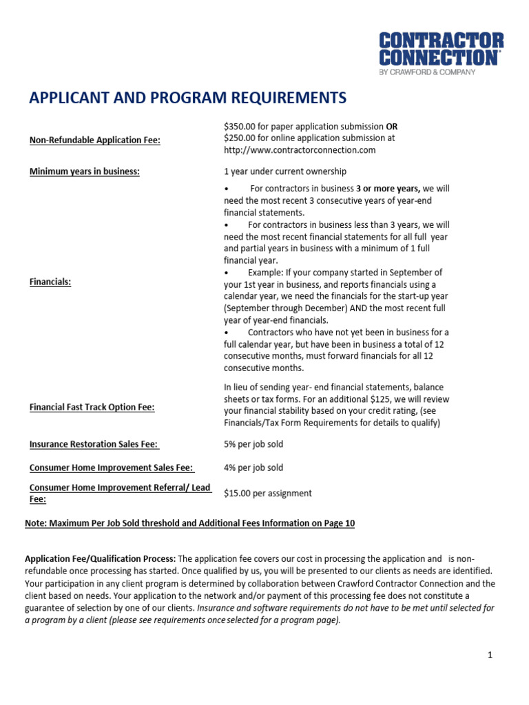 Contractor Connection Application Guide | PDF | Balance Sheet | Insurance