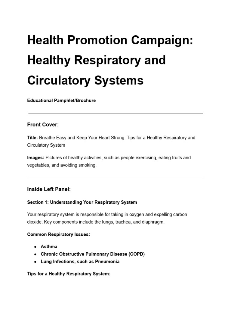 Health Promotion Campaign - Healthy Respiratory and Circulatory Systems ...