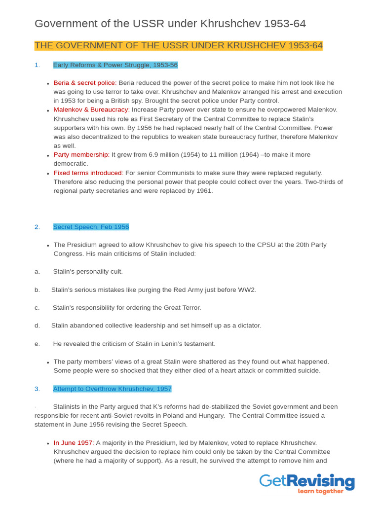 Government of The USSR Under Khrushchev 1953-64 | PDF | Nikita ...