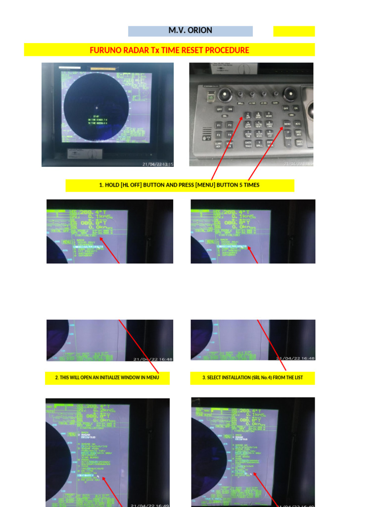 Orion Furuno Radar TX Time Reset Procedure | PDF
