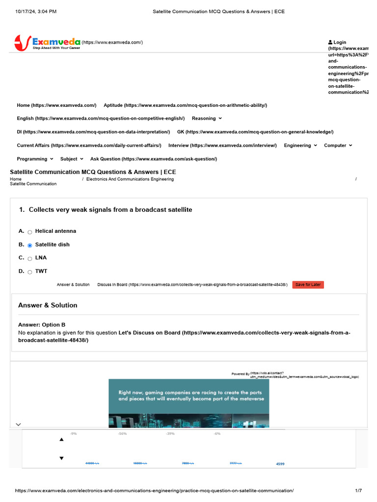 MCQ Satellite Communication MCQ Questions & Answers - ECE | PDF ...