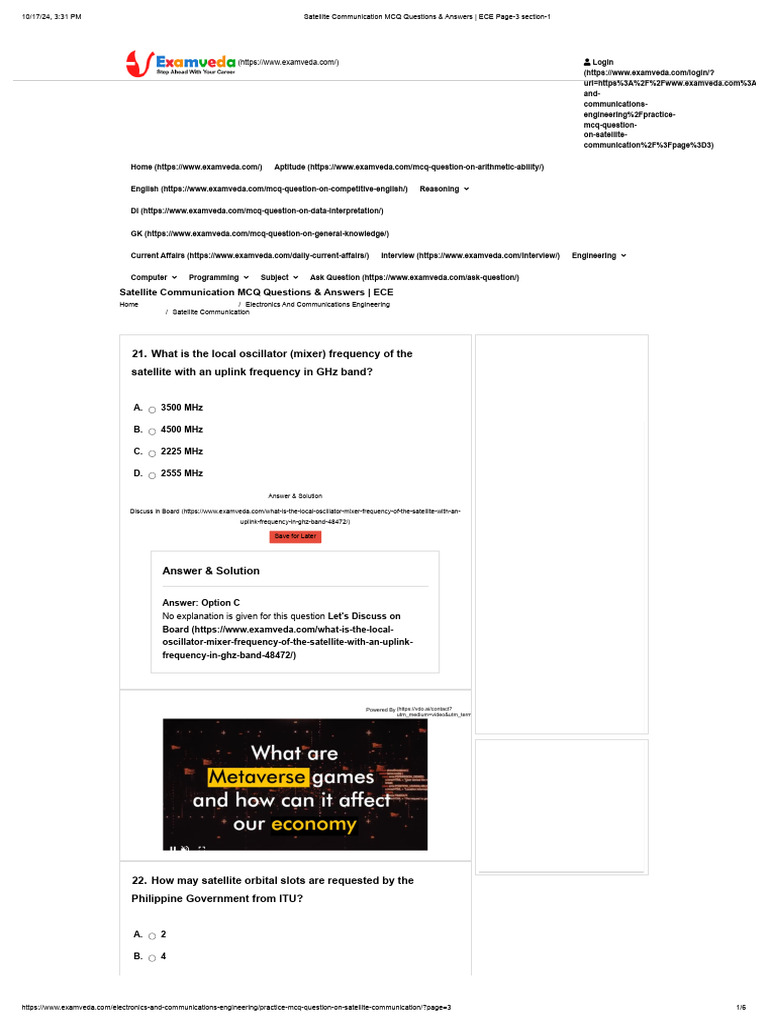 MCQ Satellite Communication MCQ Questions & Answers - ECE Page-3 ...