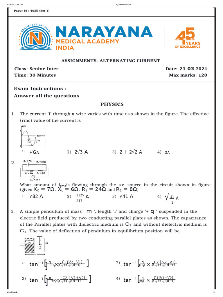 Senior Physics Exam: AC Assignments | PDF | Electrical Engineering | Electricity