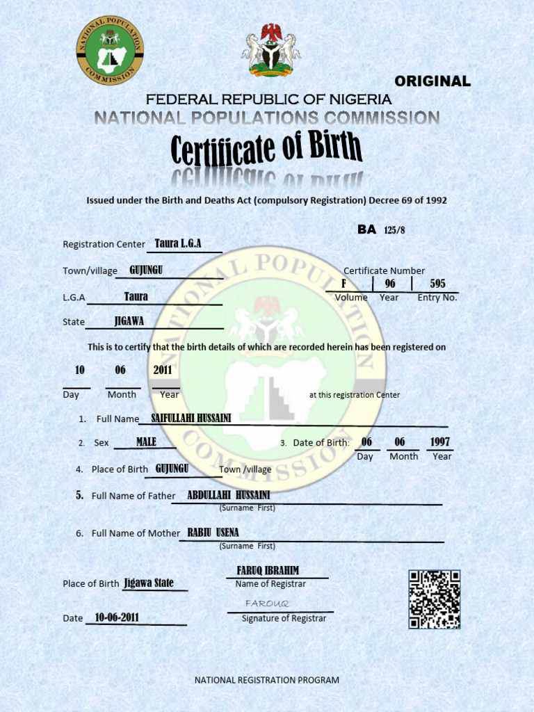 Birth Certificate Sample | PDF