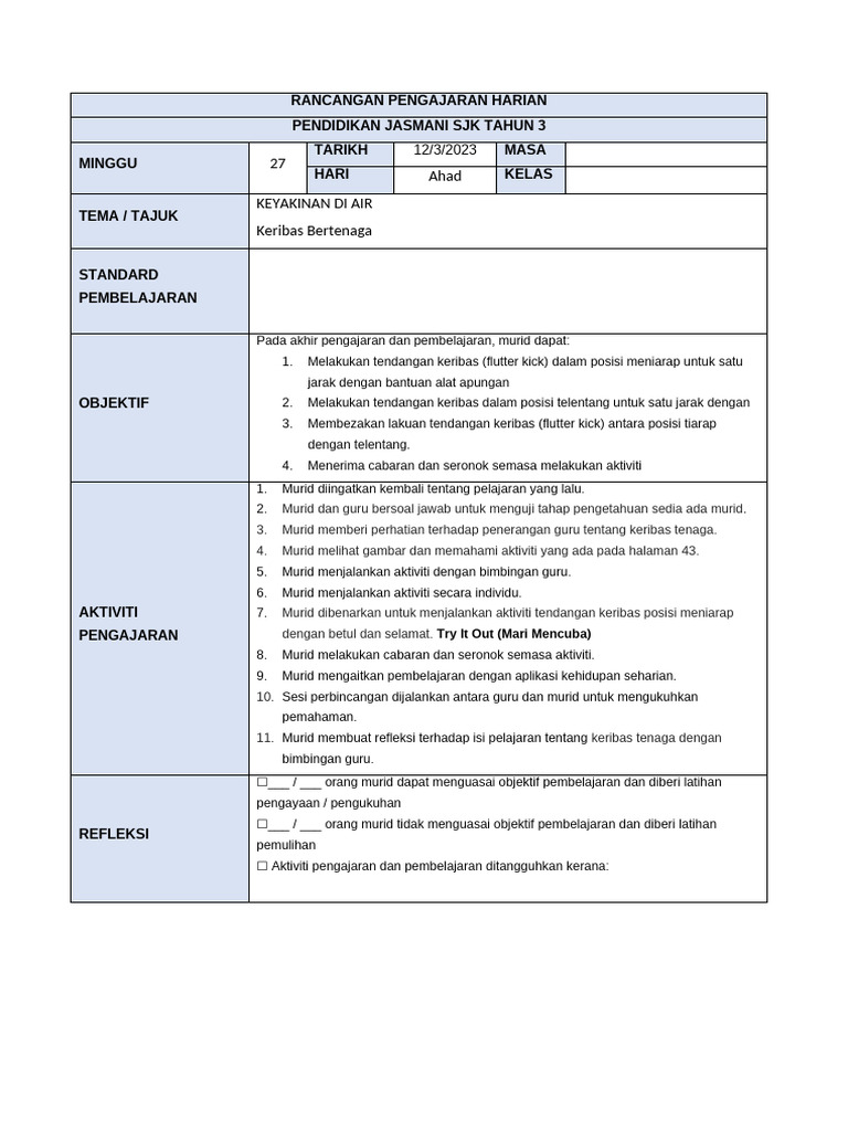 RPH Ringkas Minggu 27 PJ THN 3 by Cikgu Gorgeous | PDF | Sains & Matematika