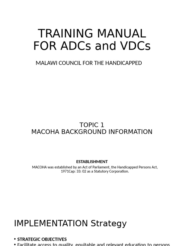 Training Manual For ADCs and VDCs | PDF | Disability | Intellectual Disability