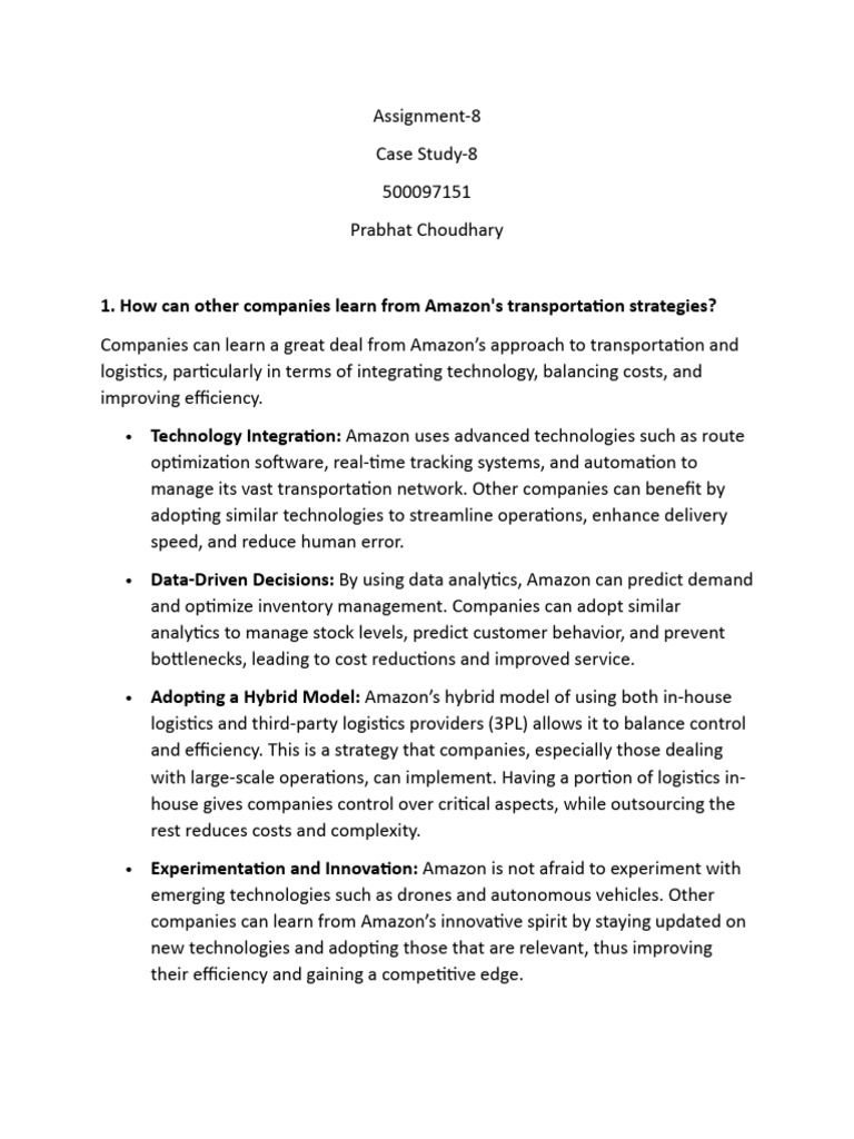 Assignment-8-500097151 - PrabhatChoudhary - EXP8102024 - C8 | PDF | Logistics | Transport