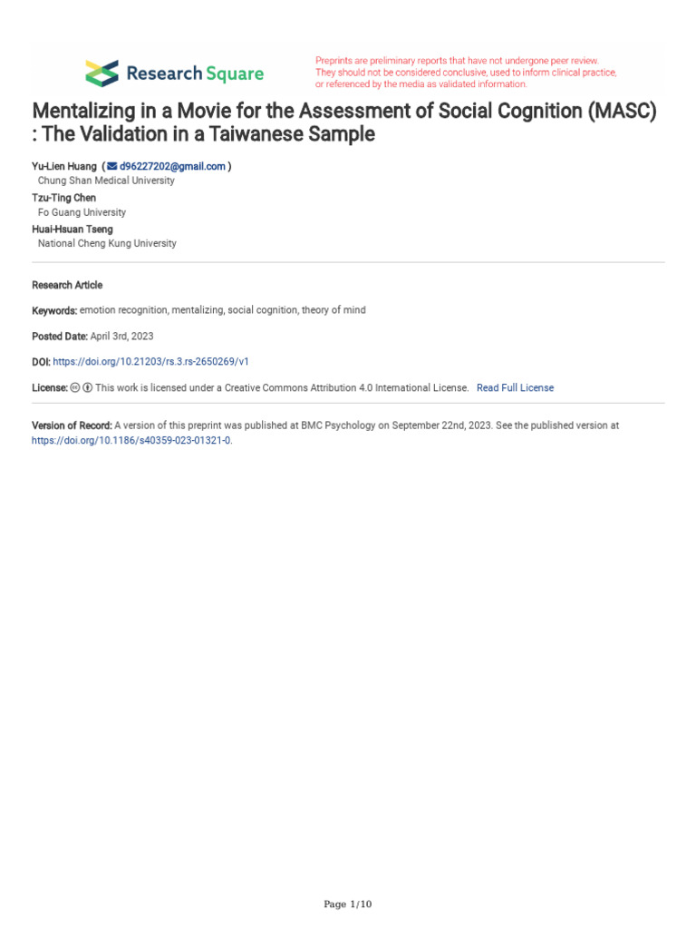 Mentalizing in A Movie For The Assessment of Social Cognition (MASC ...