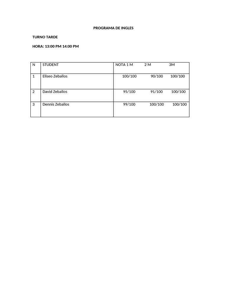 Programa de Ingles | PDF